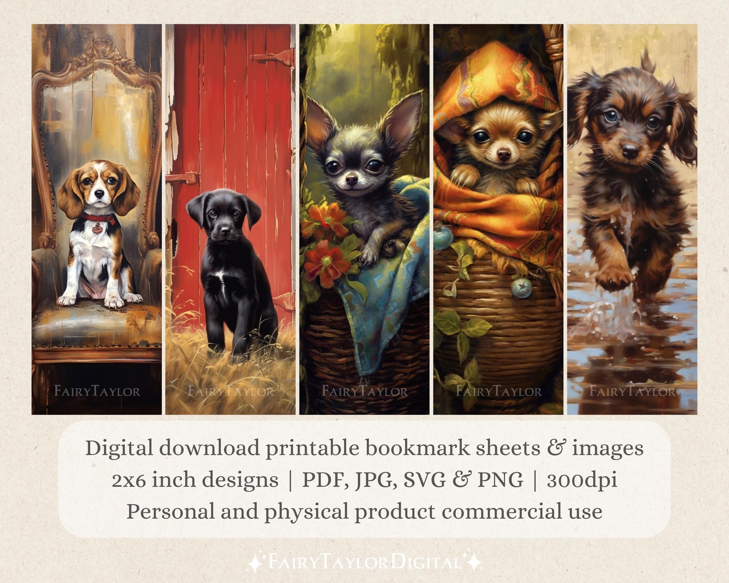 20 Country Puppies Printable Bookmarks | Digital Download JPG Bookmark ...