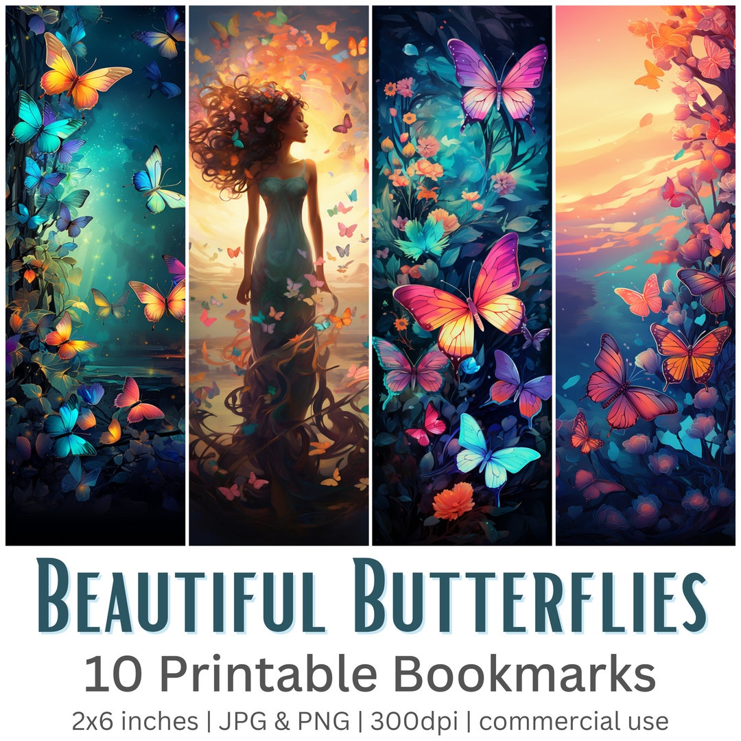 Printable Bookmarks - Beautiful Butterflies | Digital Download - 10 PNG ...