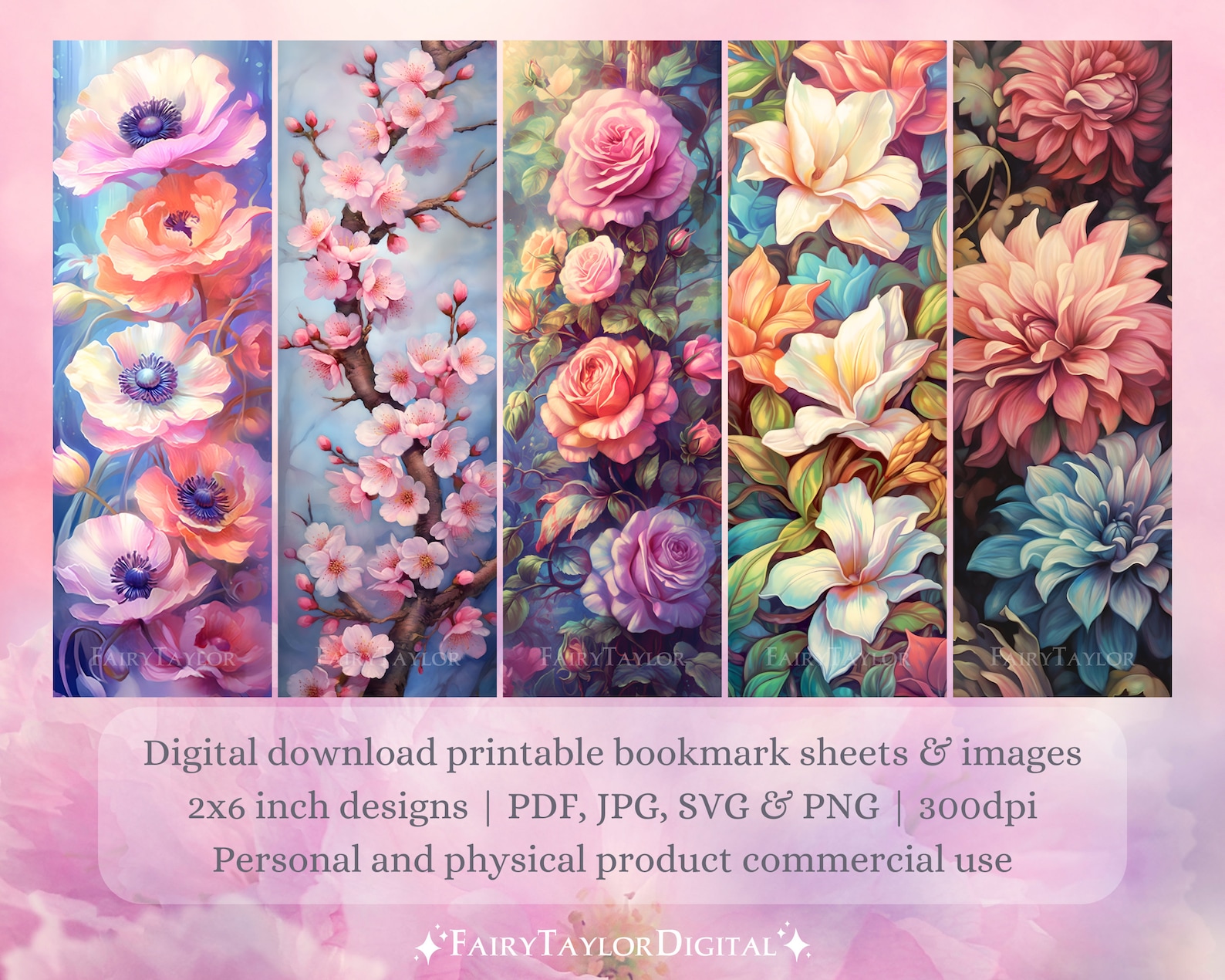 15 Watercolor Floral Printable Bookmarks JPG Print and Cut - Etsy