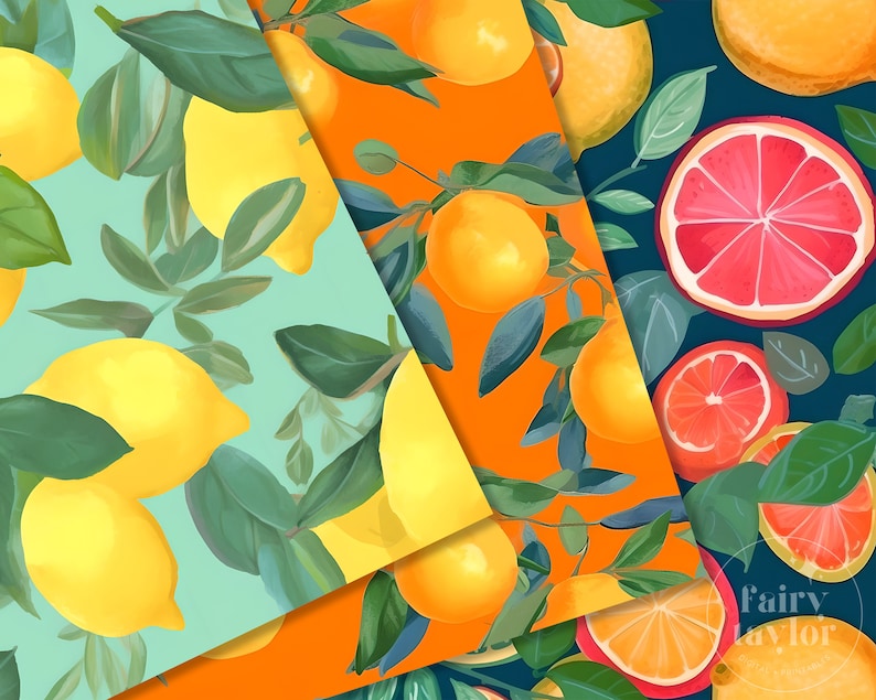 Seamless Patterns - Citrus Fruits | Instant Download Digital Papers X12 ...