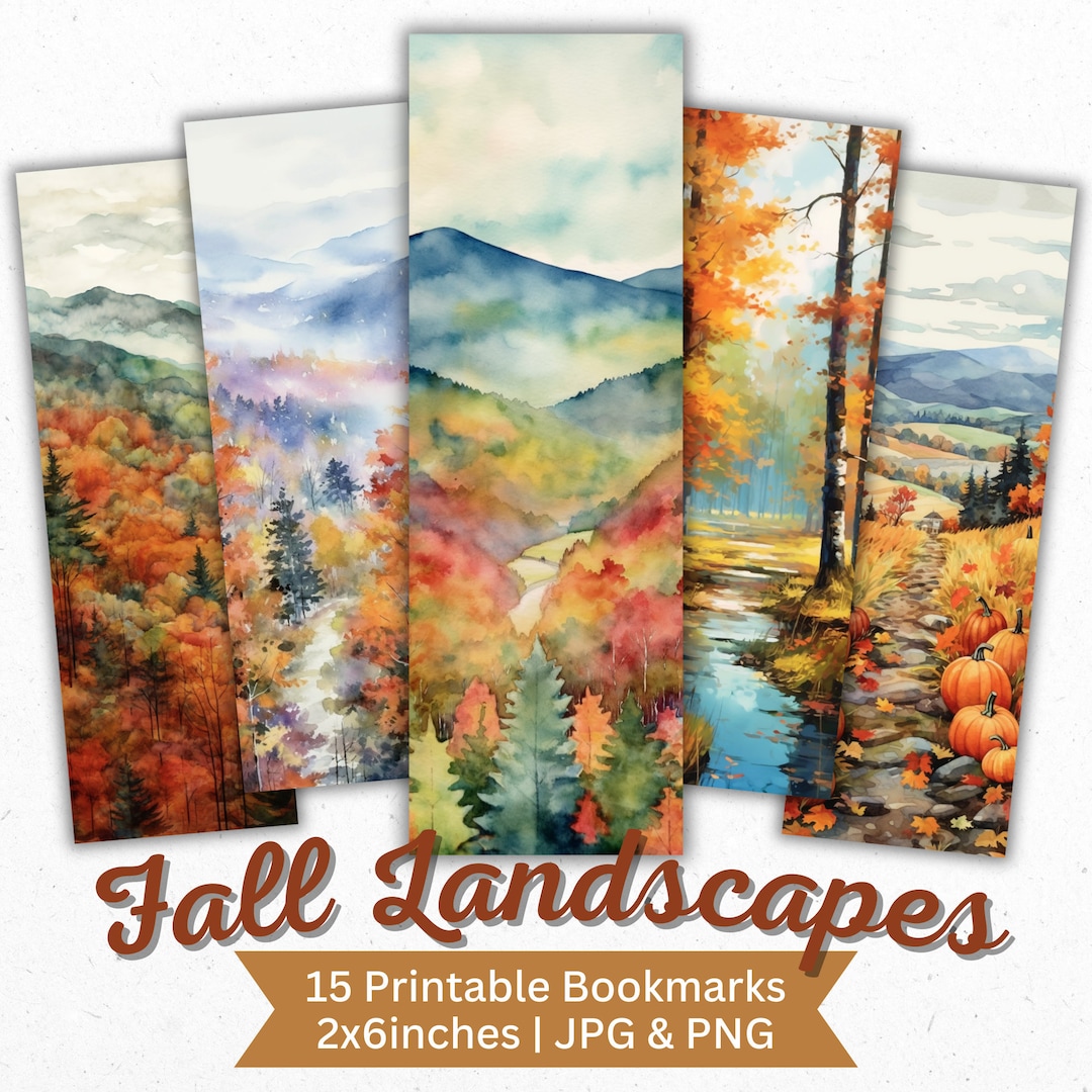 Printable Bookmarks - Watercolor Fall Landscapes | Digital Download ...