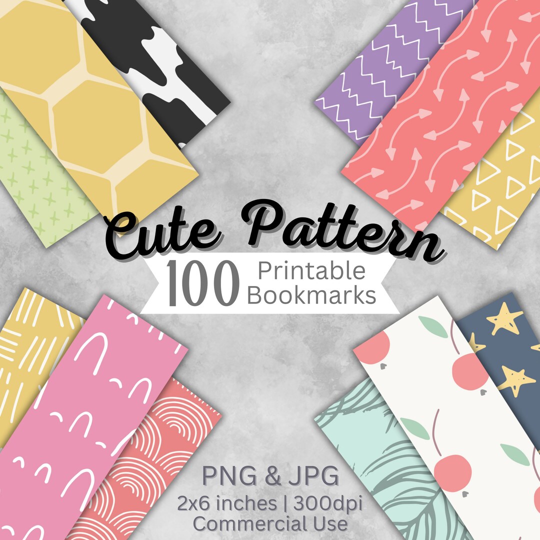 Printable Bookmarks - 100 Cute Patterns | Digital Download, JPG and PNG ...