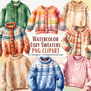 Watercolor Cozy Sweaters PNG Clipart Set | 23 Images | Digital Download ...