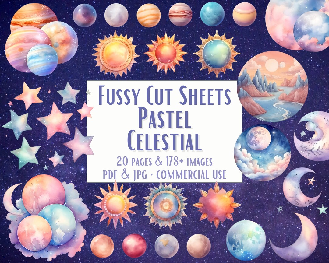 178+ Pastel Celestial Fussy Cuts Instant Download Printable PDF Fussy ...