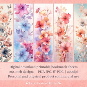 15 Watercolor Floral Printable Bookmarks | Digital Download JPG ...