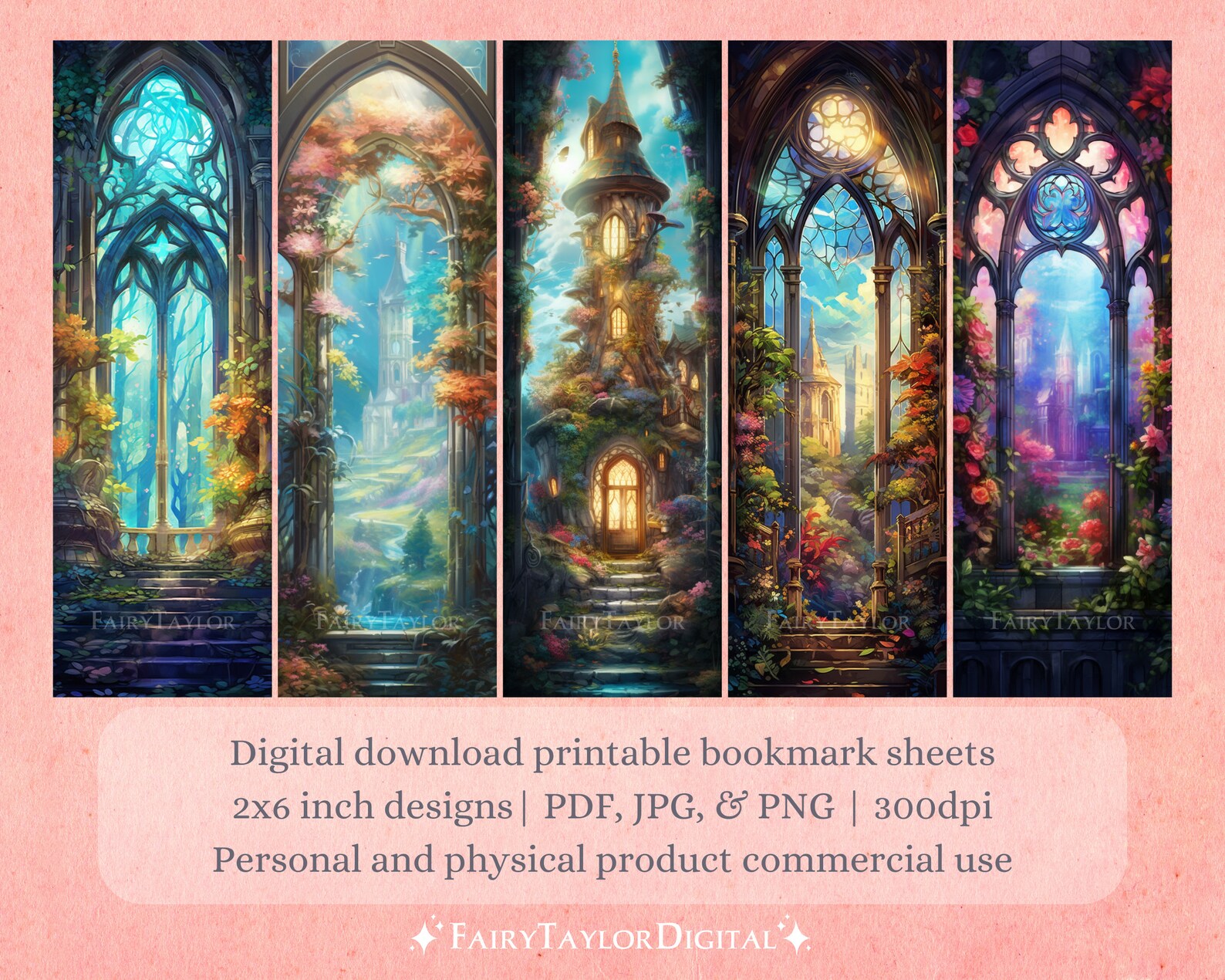 15 Fantasy Windows Printable Bookmarks, Print & Cut JPG Pages, PNG ...
