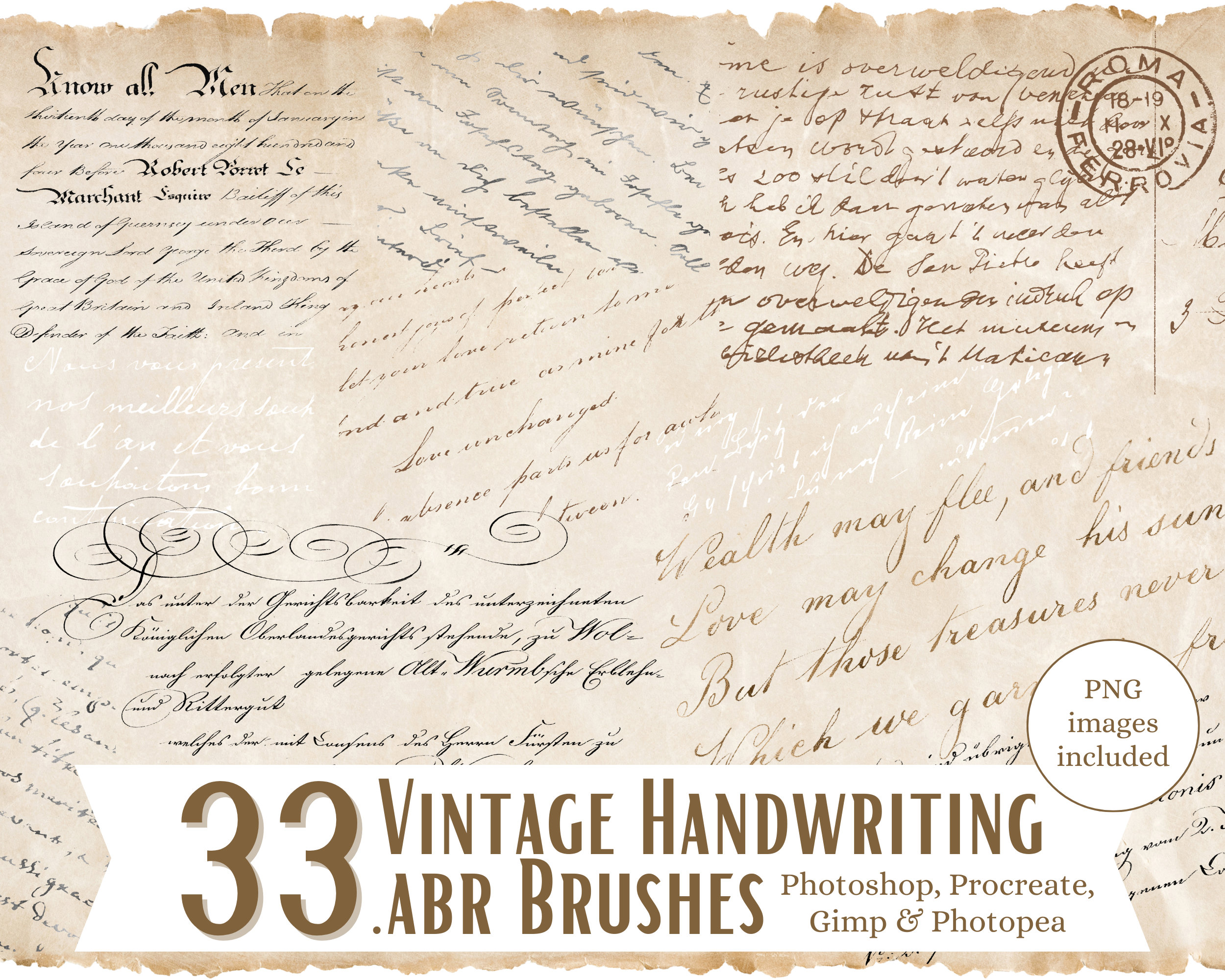 Vintage Handwriting Brushes Photoshop Procreate Gimp & - Etsy