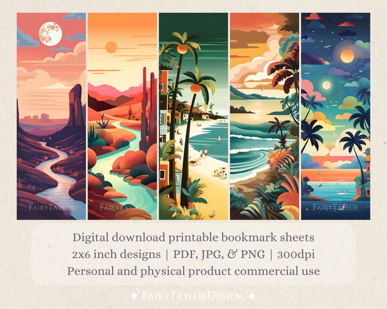 20 Whimsical Landscapes Printable Bookmarks JPG Print & Cut - Etsy