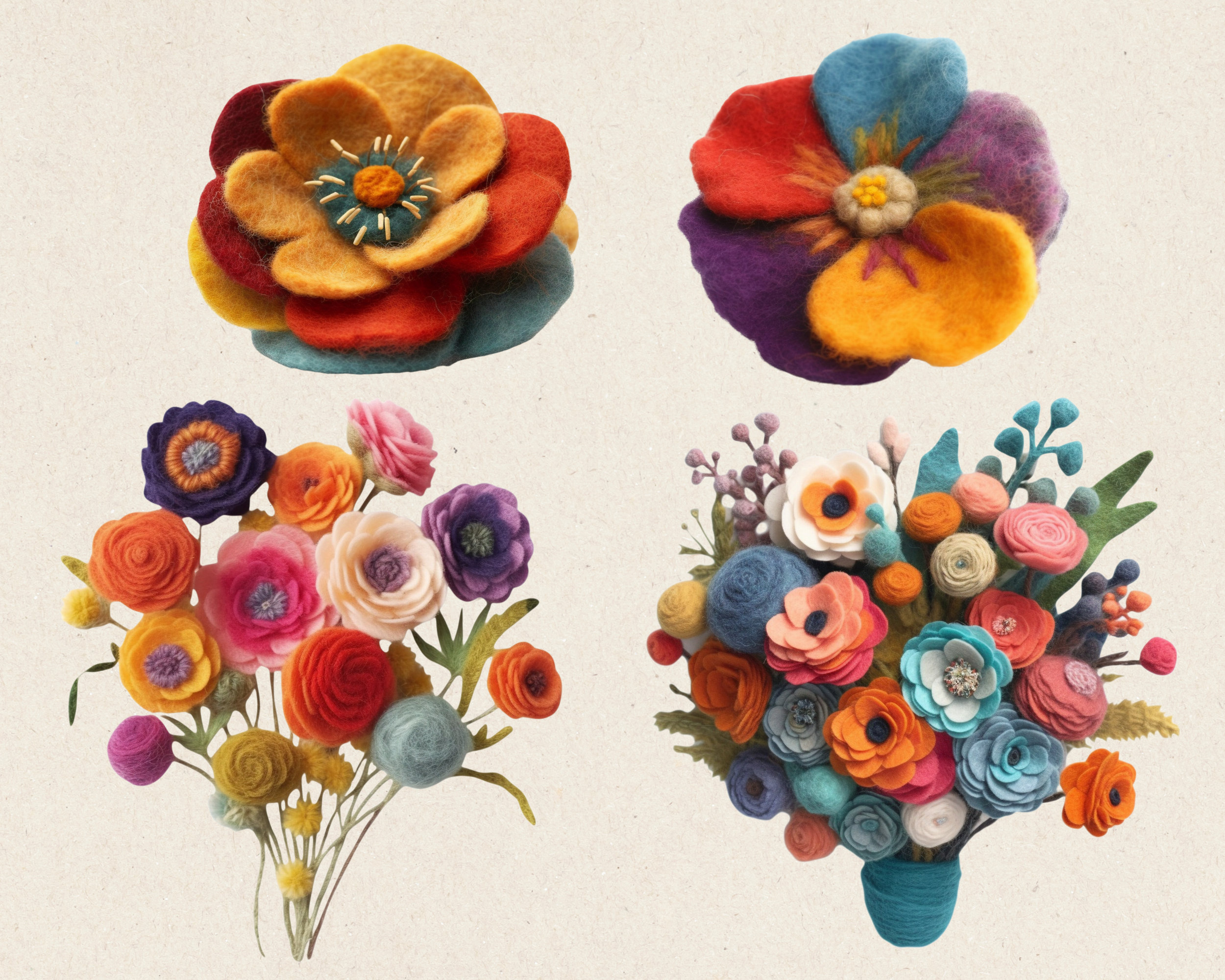 Felted Flowers Clip Art 23 PNG Images With Transparent - Etsy