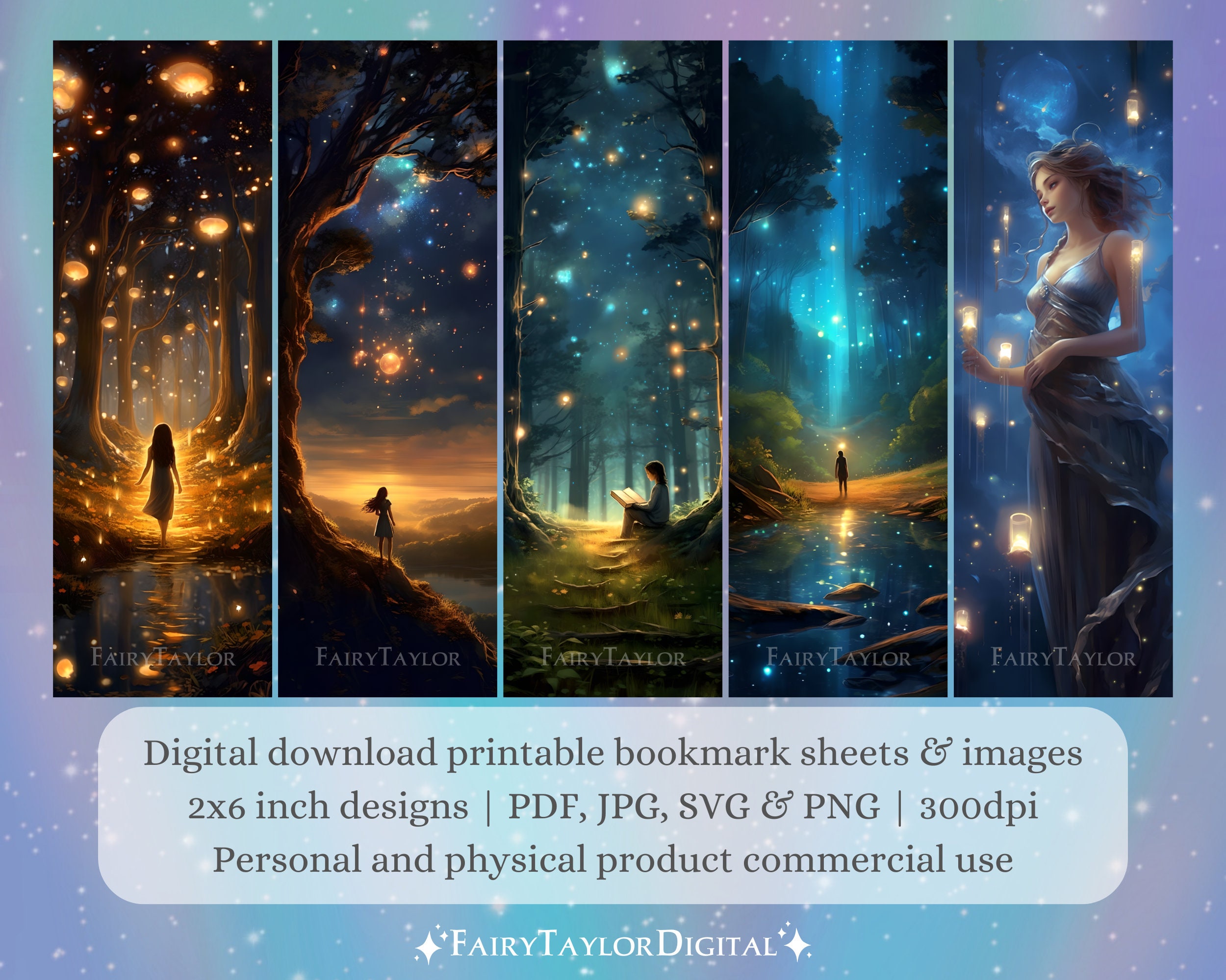 10 Starlight Printable Bookmarks JPG Pages Print and Cut - Etsy