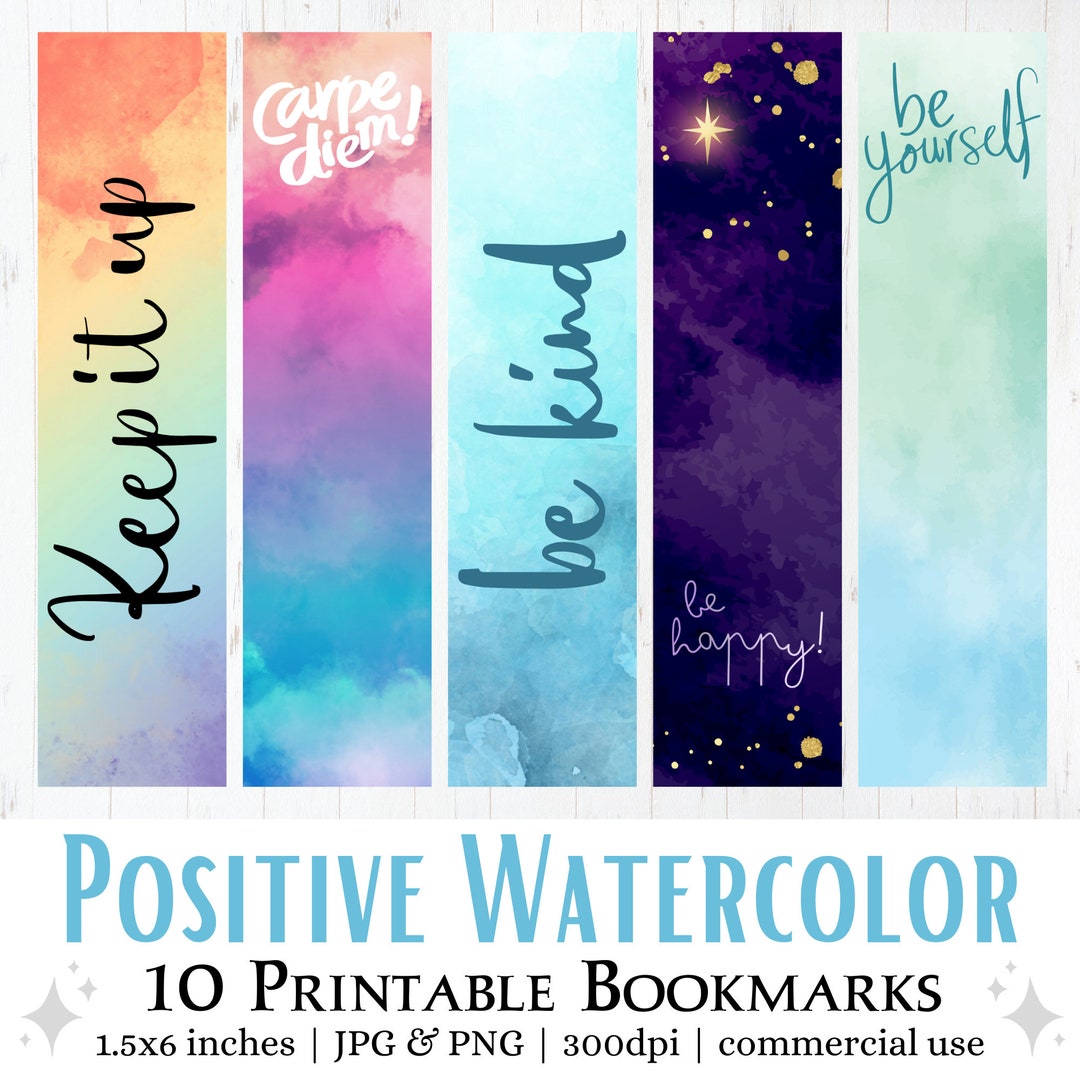 Printable Bookmark Set - Positive Watercolor - 1.5x6 Inches | Digital ...