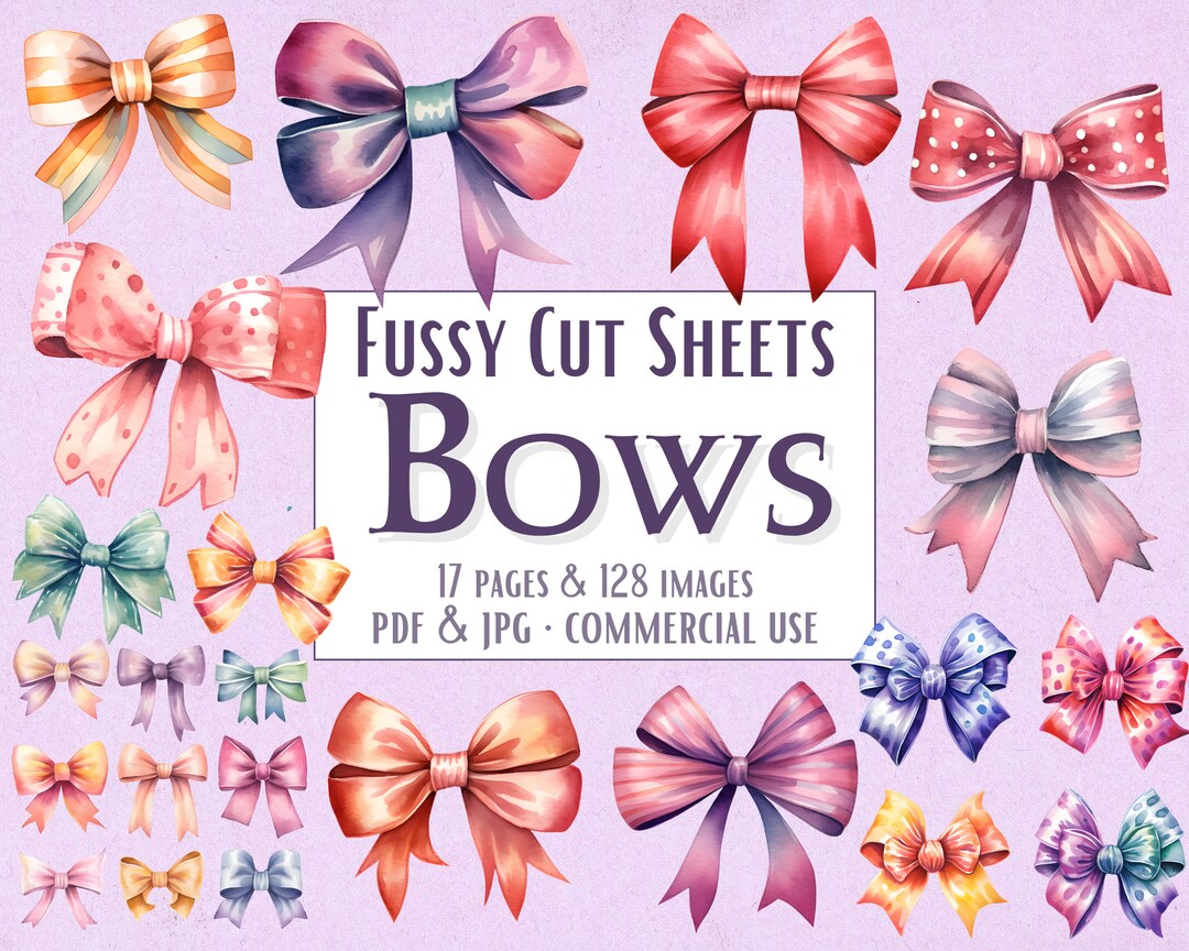 128 Watercolor Bows Fussy Cuts, Instant Download Printable PDF Fussy ...