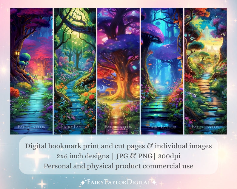 Glowing Gardens Printable Bookmarks | Digital Download PNG Bookmark ...