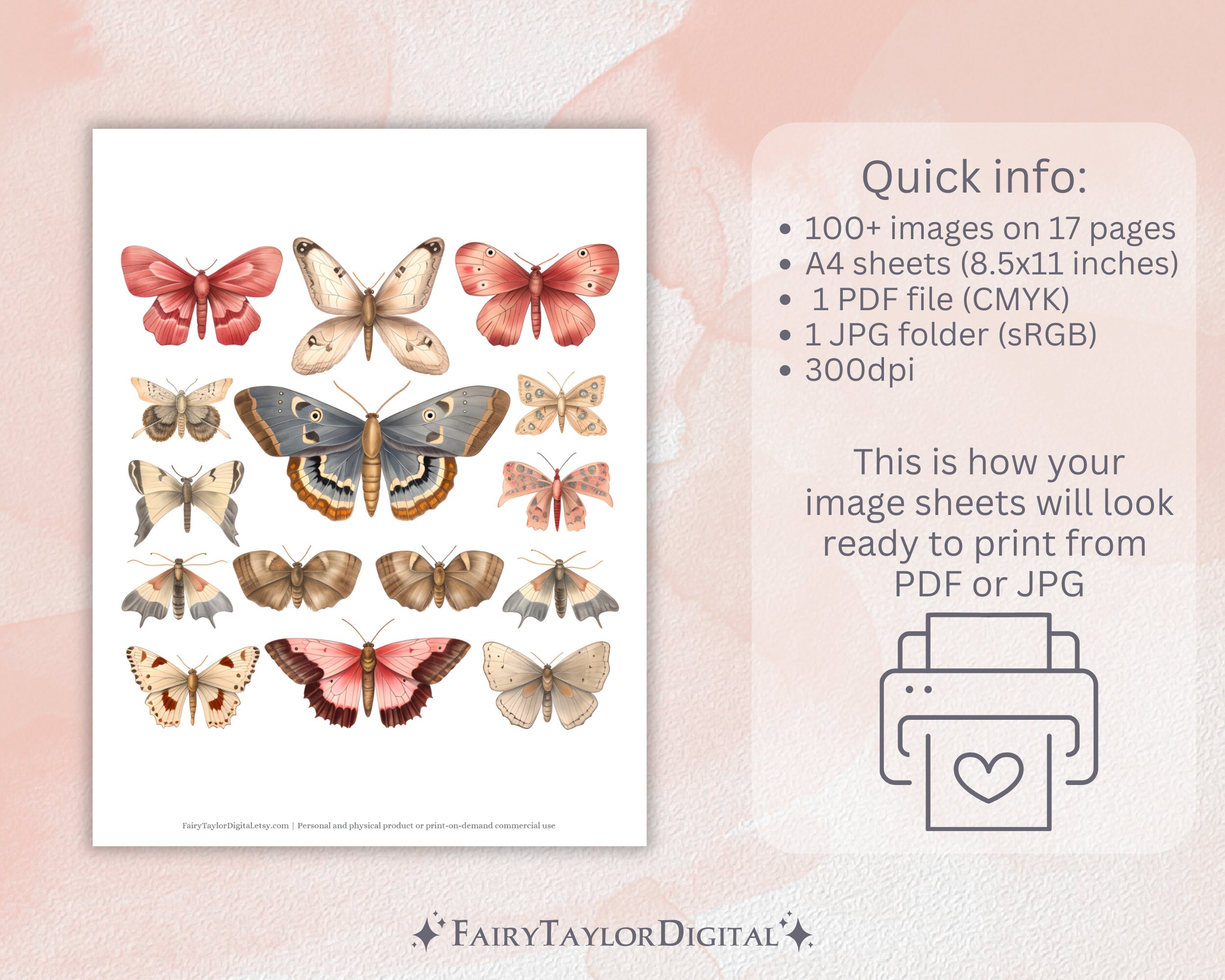100+ Vintage Moths Fussy Cuts, Instant Download Printable PDF Fussy ...
