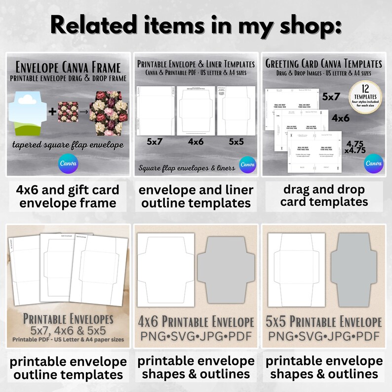 Square Envelope Canva Frame - 5x5 Envelope Drag & Drop Canva Template ...