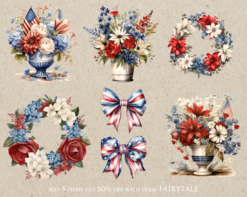 17 Patriotic Flowers PNG Clipart, Transparent Instant Download ...