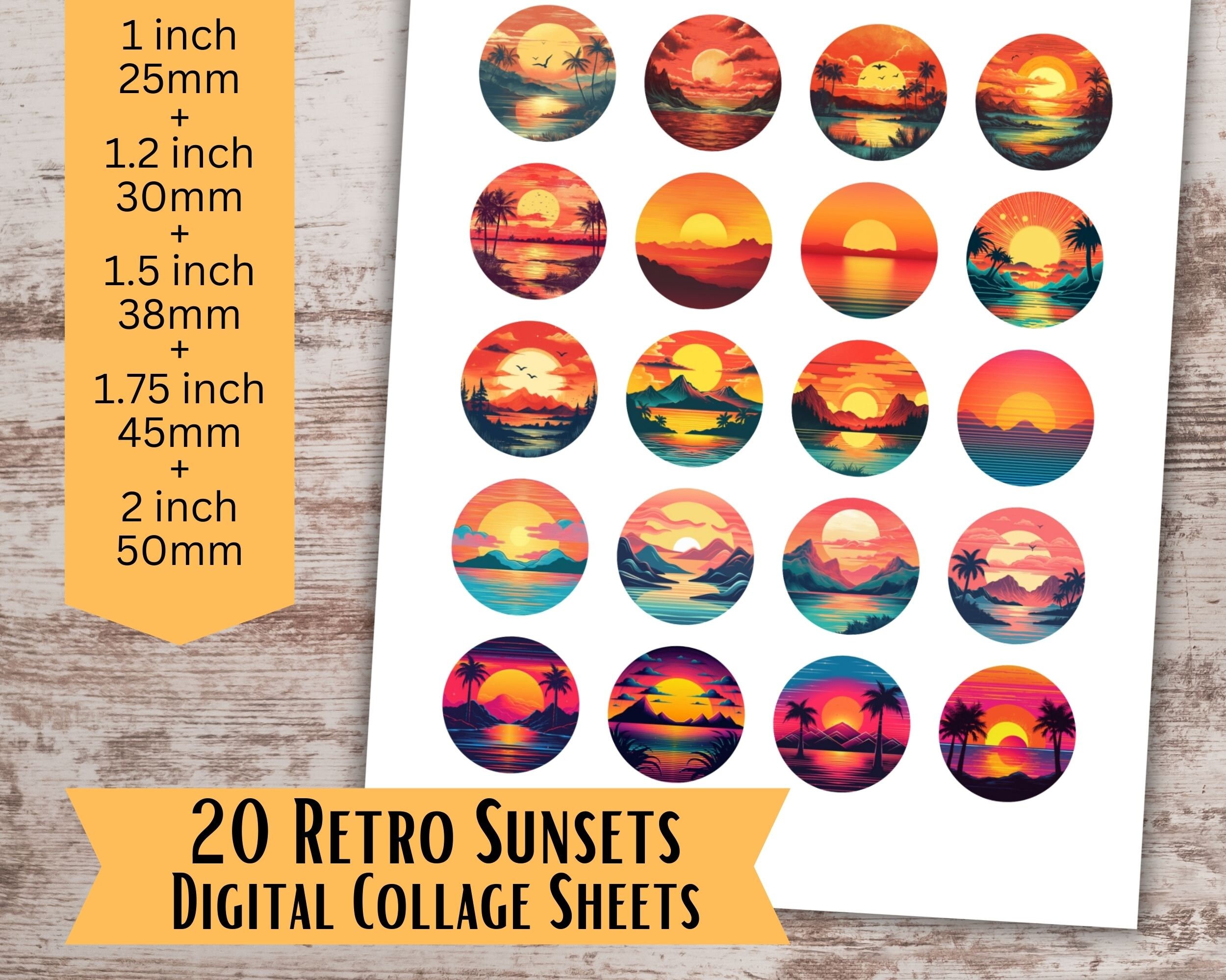 Retro Sunset Collage Sheets Round Cabochon Images 1 Inch - Etsy
