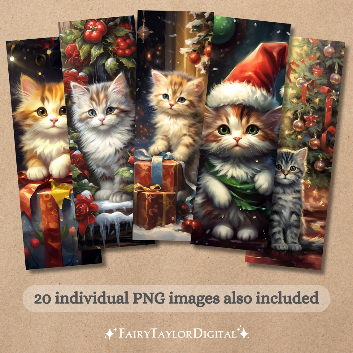 Christmas Kittens Printable Bookmarks | Digital Download JPG and PNG ...