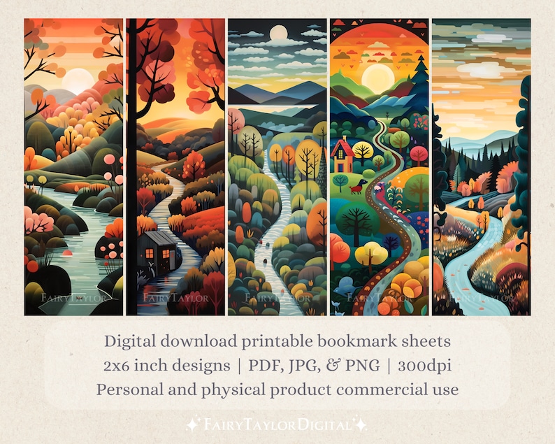 20 Whimsical Landscapes Printable Bookmarks JPG Print & Cut - Etsy