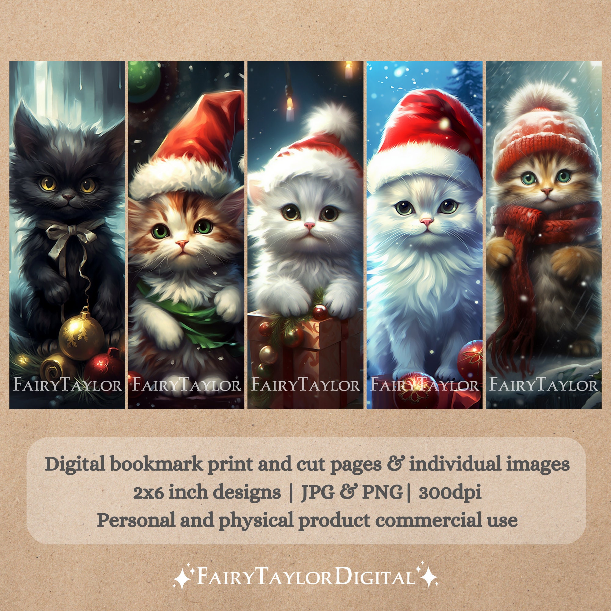 Christmas Kittens Printable Bookmarks | Digital Download JPG and PNG ...