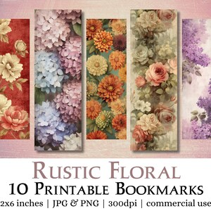 Printable Bookmark Set - Rustic Floral | Digital Download JPG Pages ...