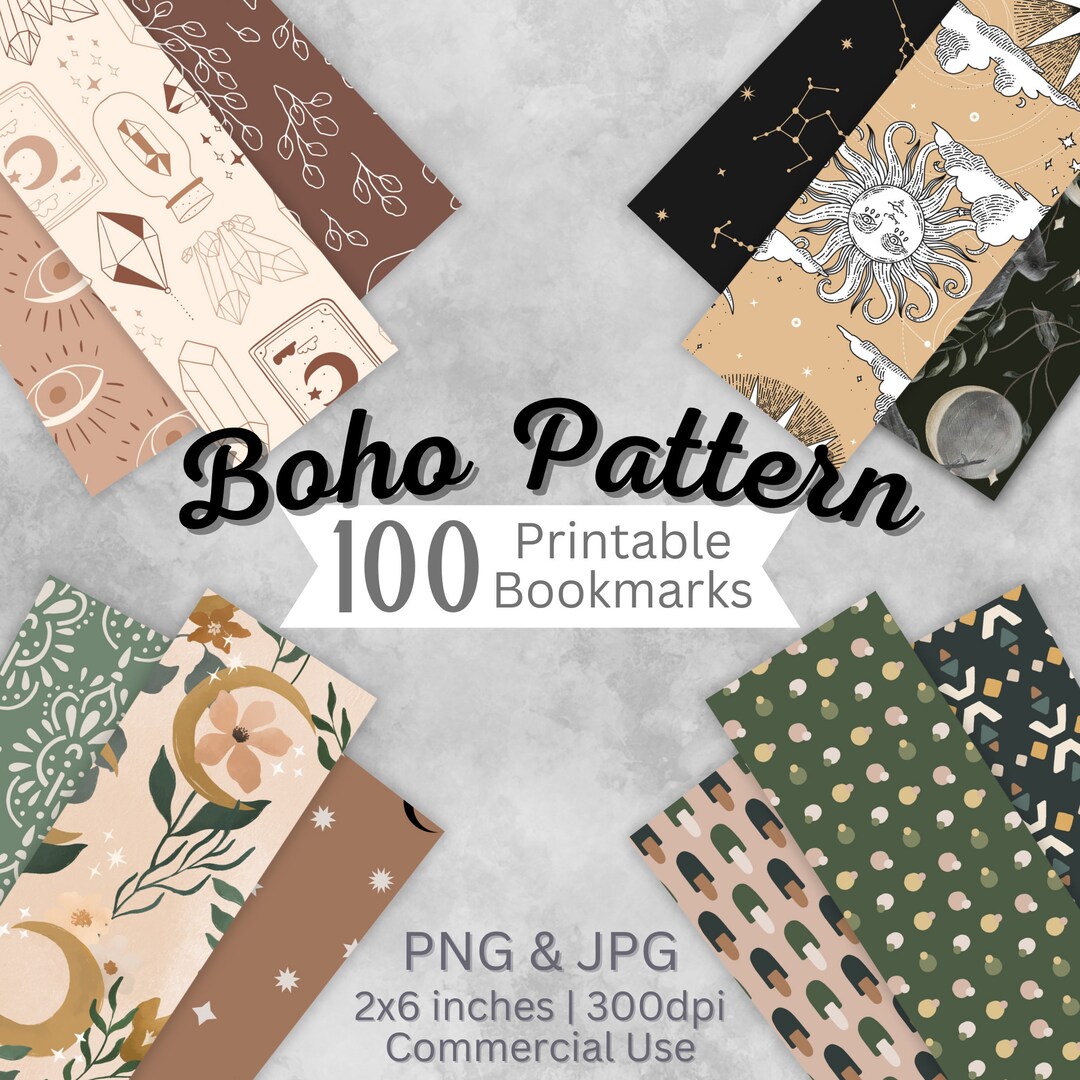 Printable Bookmarks - 100 Boho Patterns | Digital Download, JPG and PNG ...