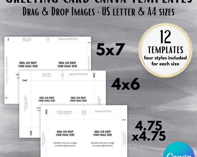 Greeting Card Drag & Drop Canva Template Bundle 5x7 4x6 and 4.75x4.75 ...