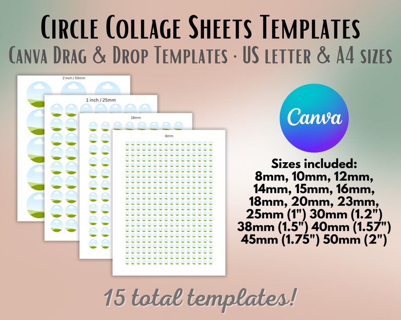 Circle Digital Collage Sheet Templates in 15 Sizes Canva - Etsy