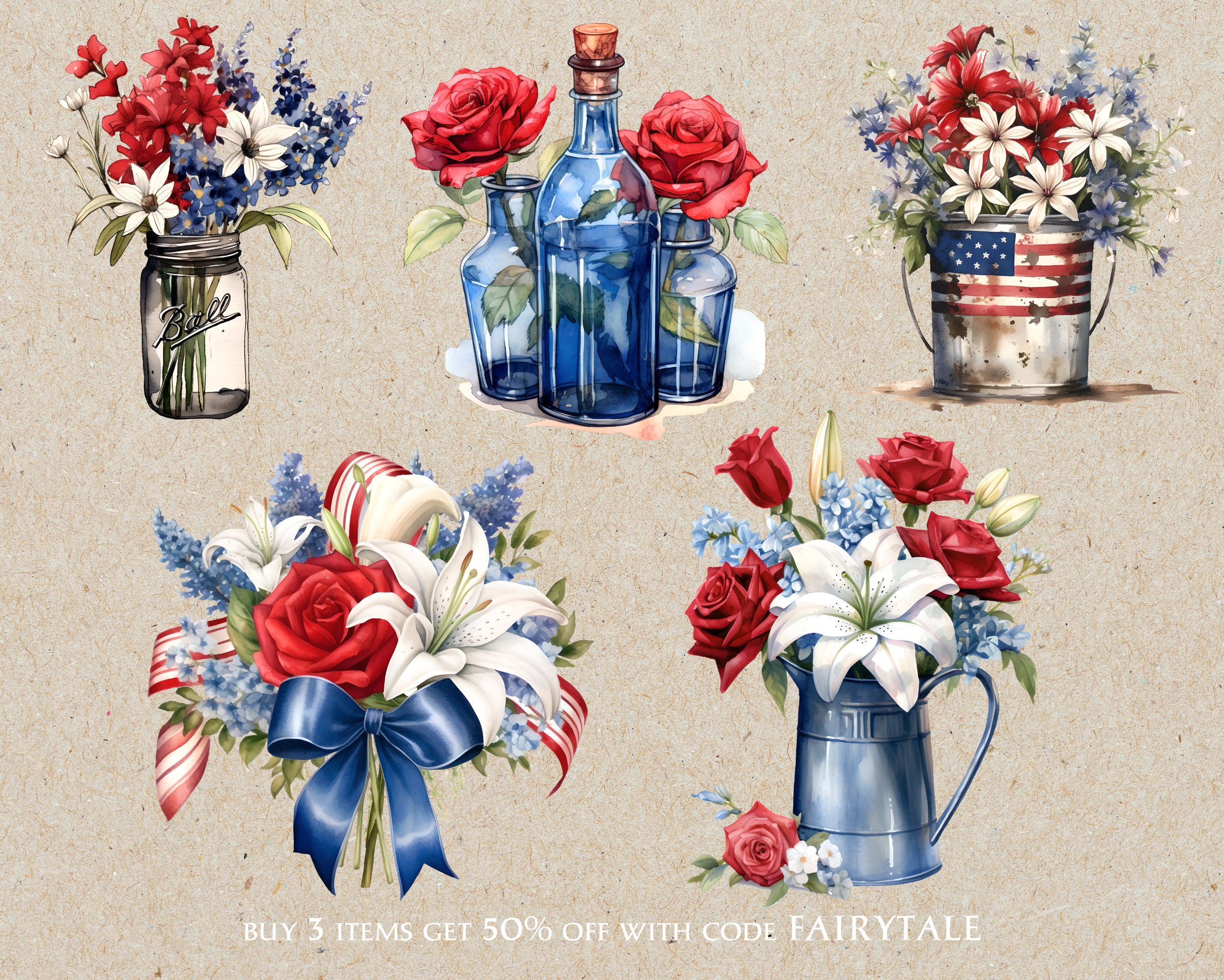 17 Patriotic Flowers PNG Clipart, Transparent Instant Download ...