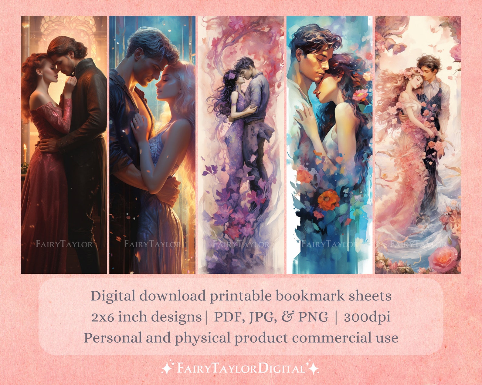 15 Fantasy Romance Printable Bookmarks | JPG Print and Cut Sheets, PNG ...