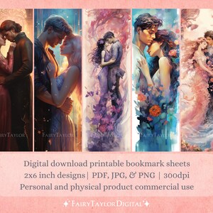 15 Fantasy Romance Printable Bookmarks | JPG Print and Cut Sheets, PNG ...