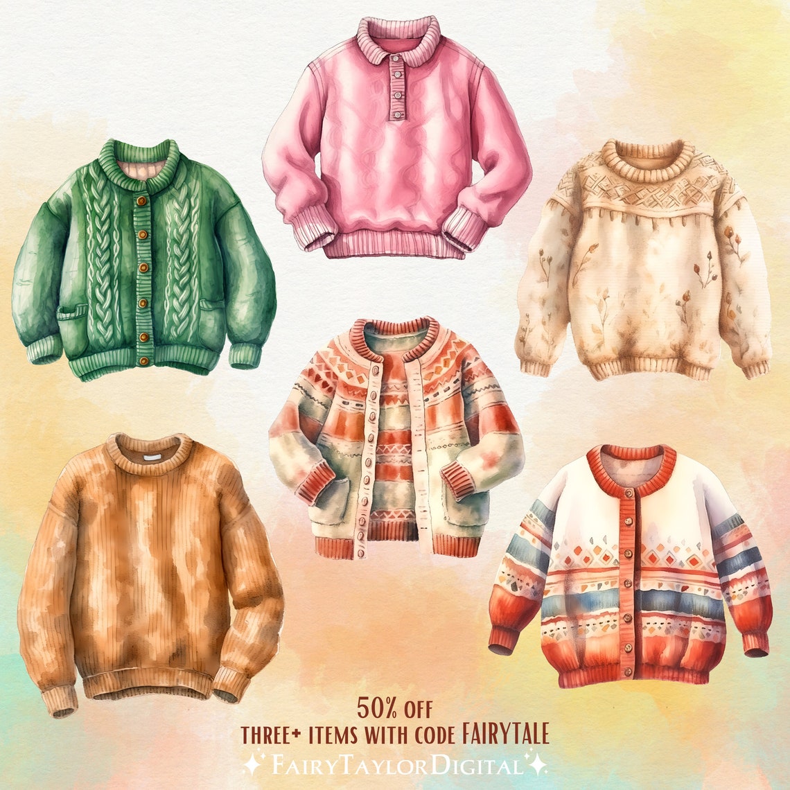 Watercolor Cozy Sweaters PNG Clipart Set | 23 Images | Digital Download ...