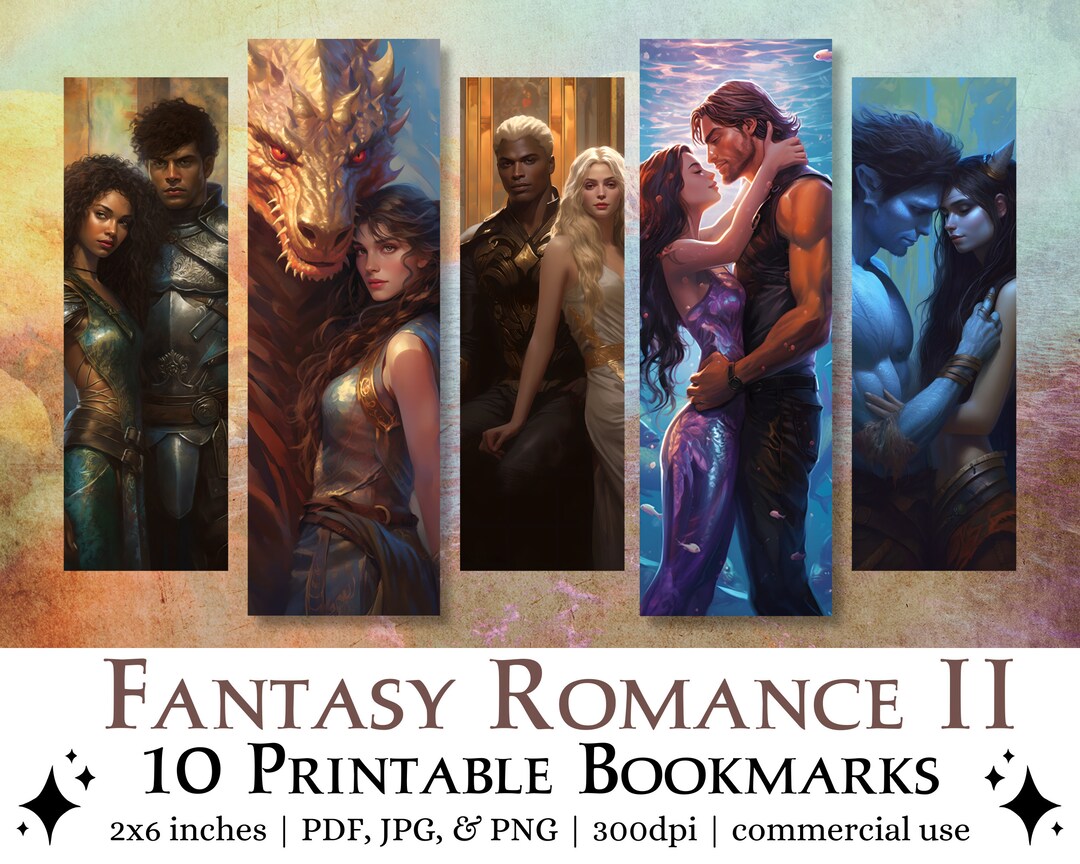 10 Fantasy Romance #2 Printable Bookmarks | JPG Pages & PNG Images for ...
