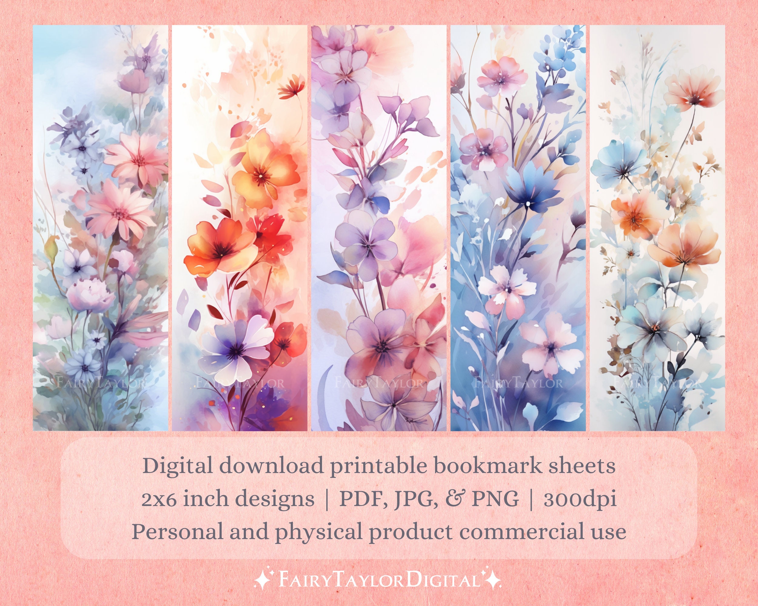 15 Watercolor Floral Printable Bookmarks Digital Download - Etsy Australia