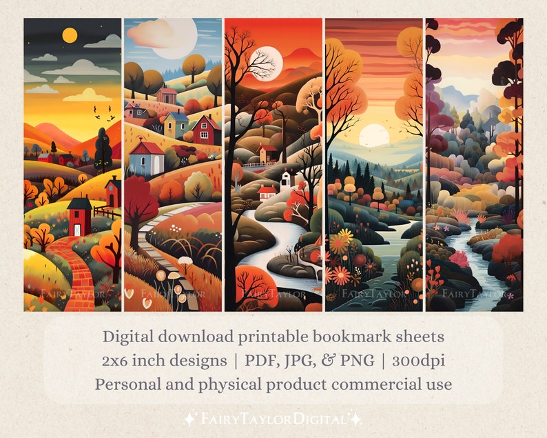 20 Whimsical Landscapes Printable Bookmarks JPG Print & Cut - Etsy