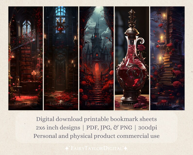 20 Vampires & Roses Printable Bookmarks | Digital Download JPG Bookmark ...
