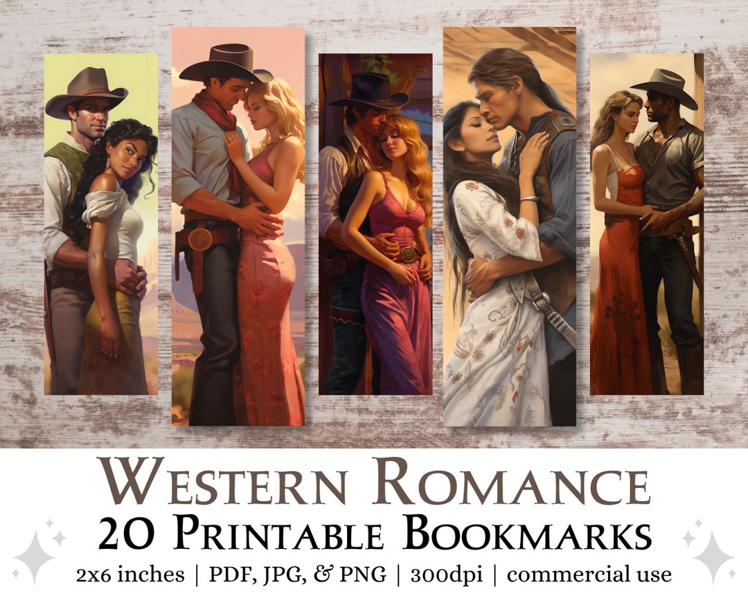 20 Western Romance Printable Bookmarks | JPG Print & Cut Pages, PNG ...
