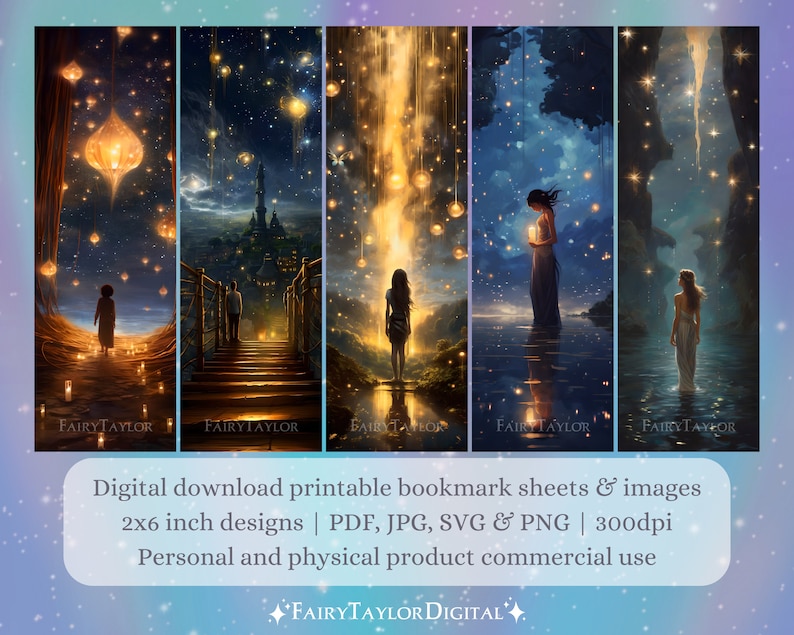 10 Starlight Printable Bookmarks JPG Pages Print and Cut - Etsy