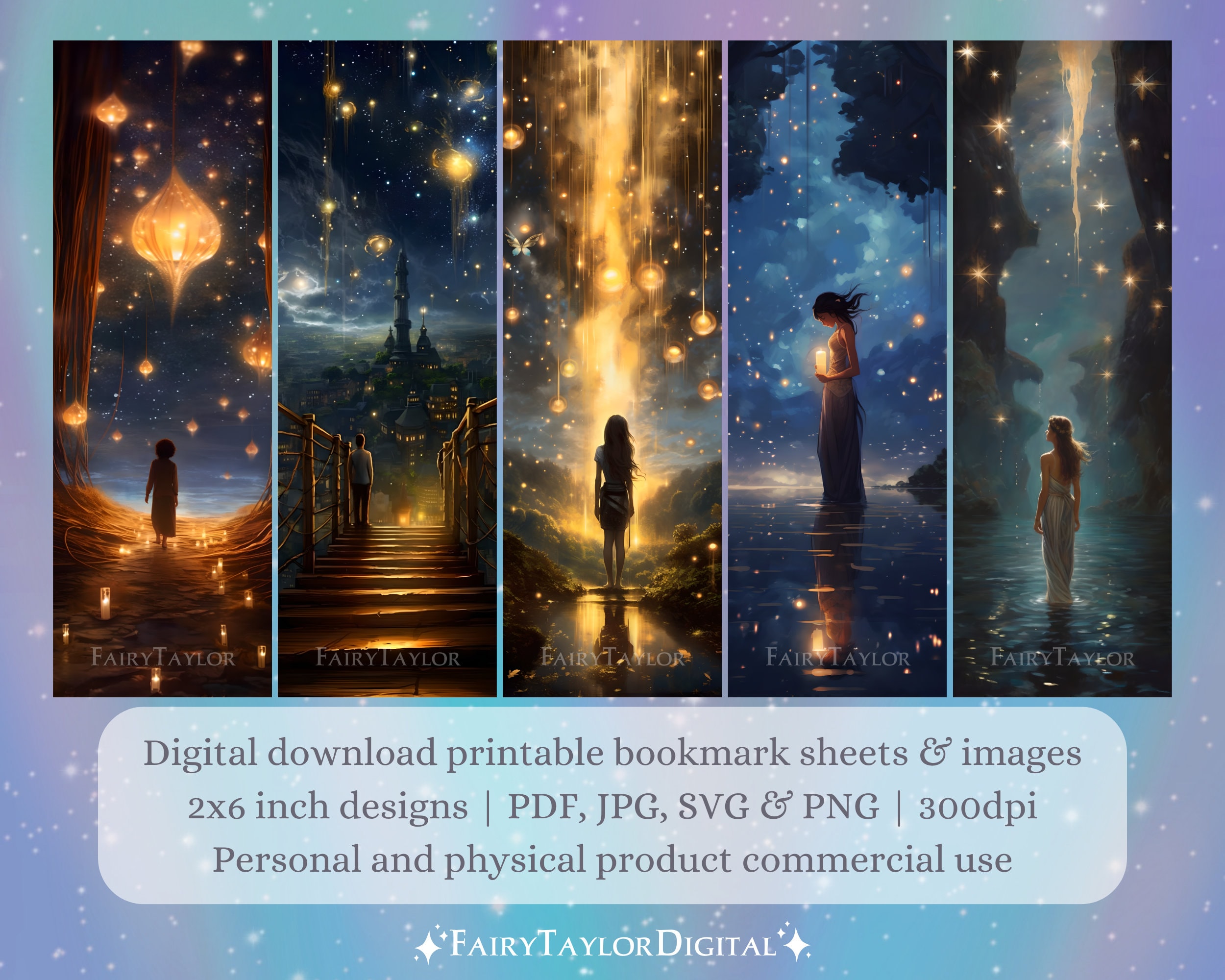 10 Starlight Printable Bookmarks JPG Pages Print and Cut - Etsy
