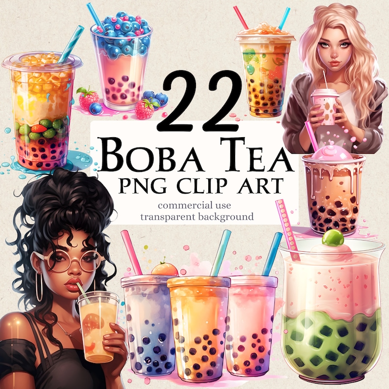 Boba Tea Clip Art 22 PNG Images With Transparent Background - Etsy