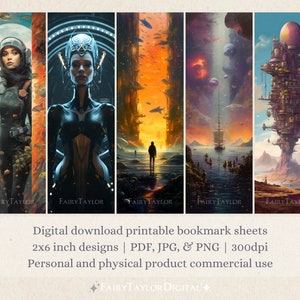 15 Science Fiction Printable Bookmarks | JPG Print & Cut Pages, PNG ...