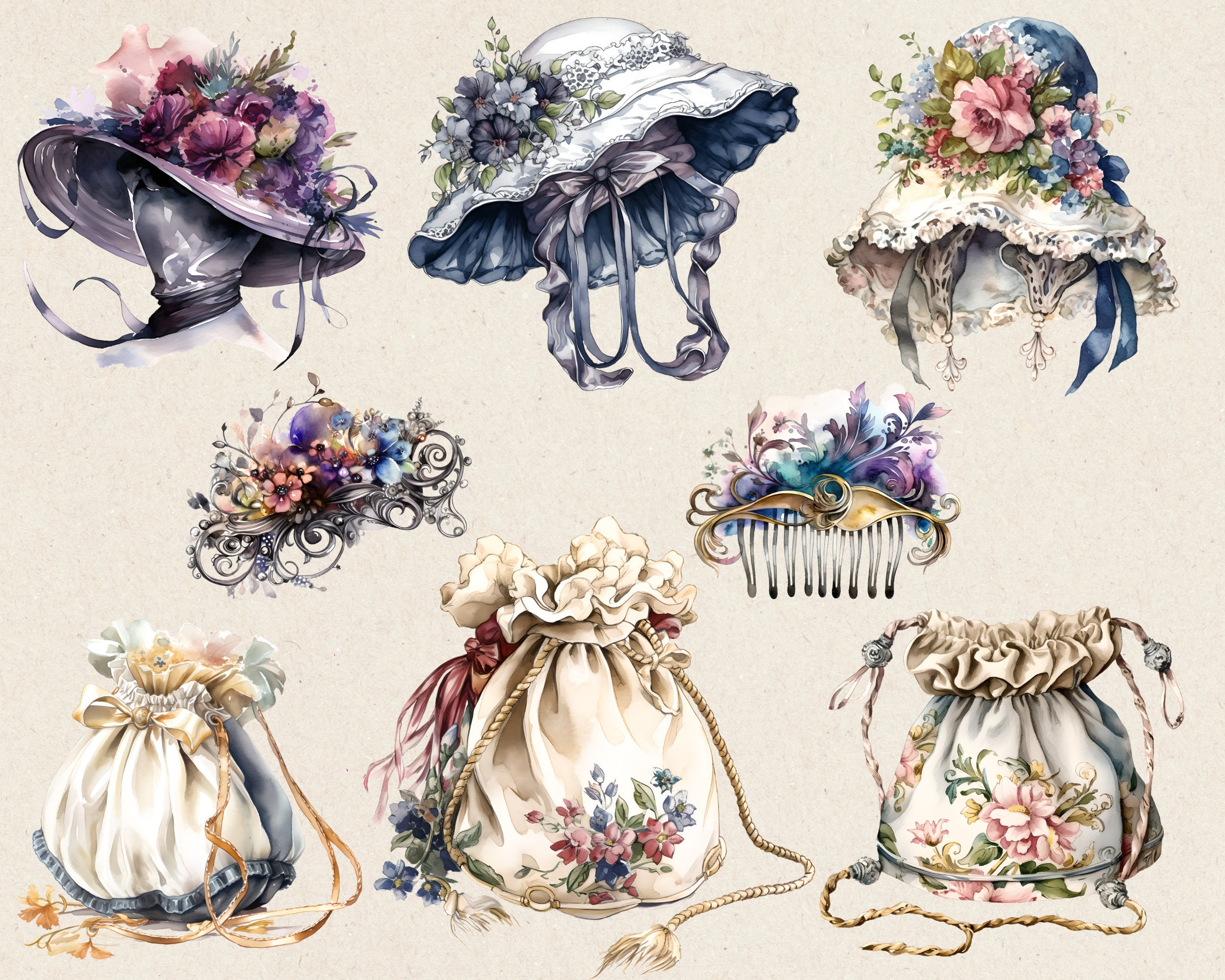 Watercolor Regency Fashion Clip Art 40 PNG Images With - Etsy