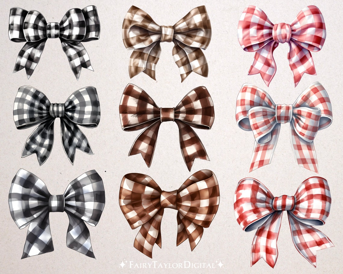 32 Gingham Bows PNG Clipart Transparent Background Instant - Etsy