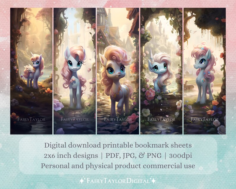 15 Little Pastel Ponies Printable Bookmarks JPG Print and - Etsy