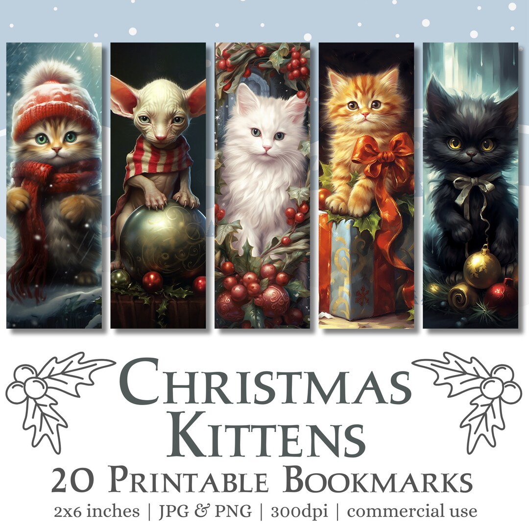 Christmas Kittens Printable Bookmarks | Digital Download JPG and PNG ...
