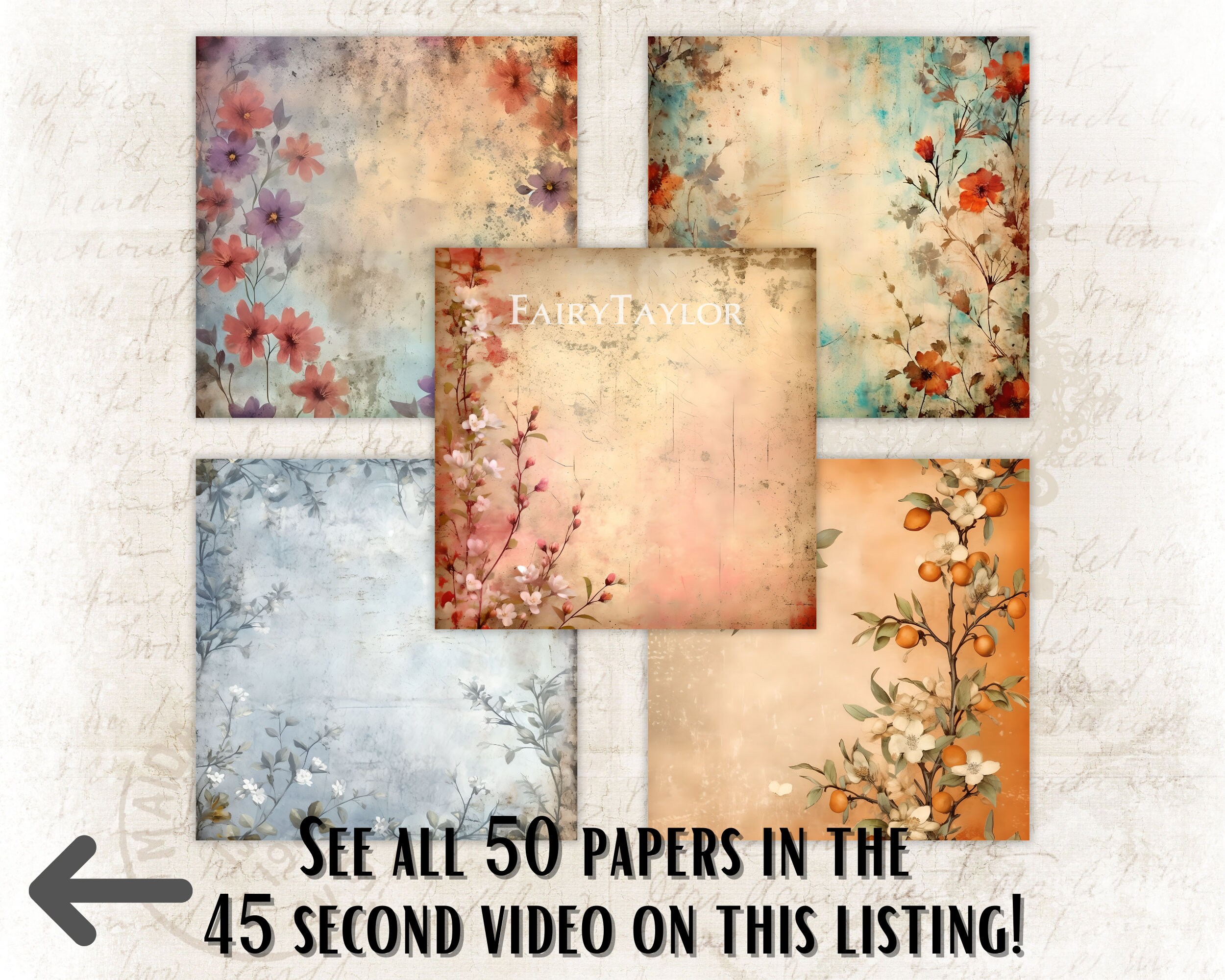 50 Distressed Floral Digital Paper Bundle 12x12 Journal - Etsy