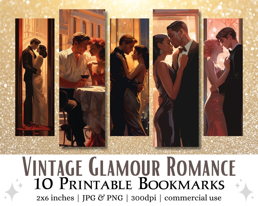 10 Vintage Glamour Romance Printable Bookmarks | JPG Pages & PNG Images ...