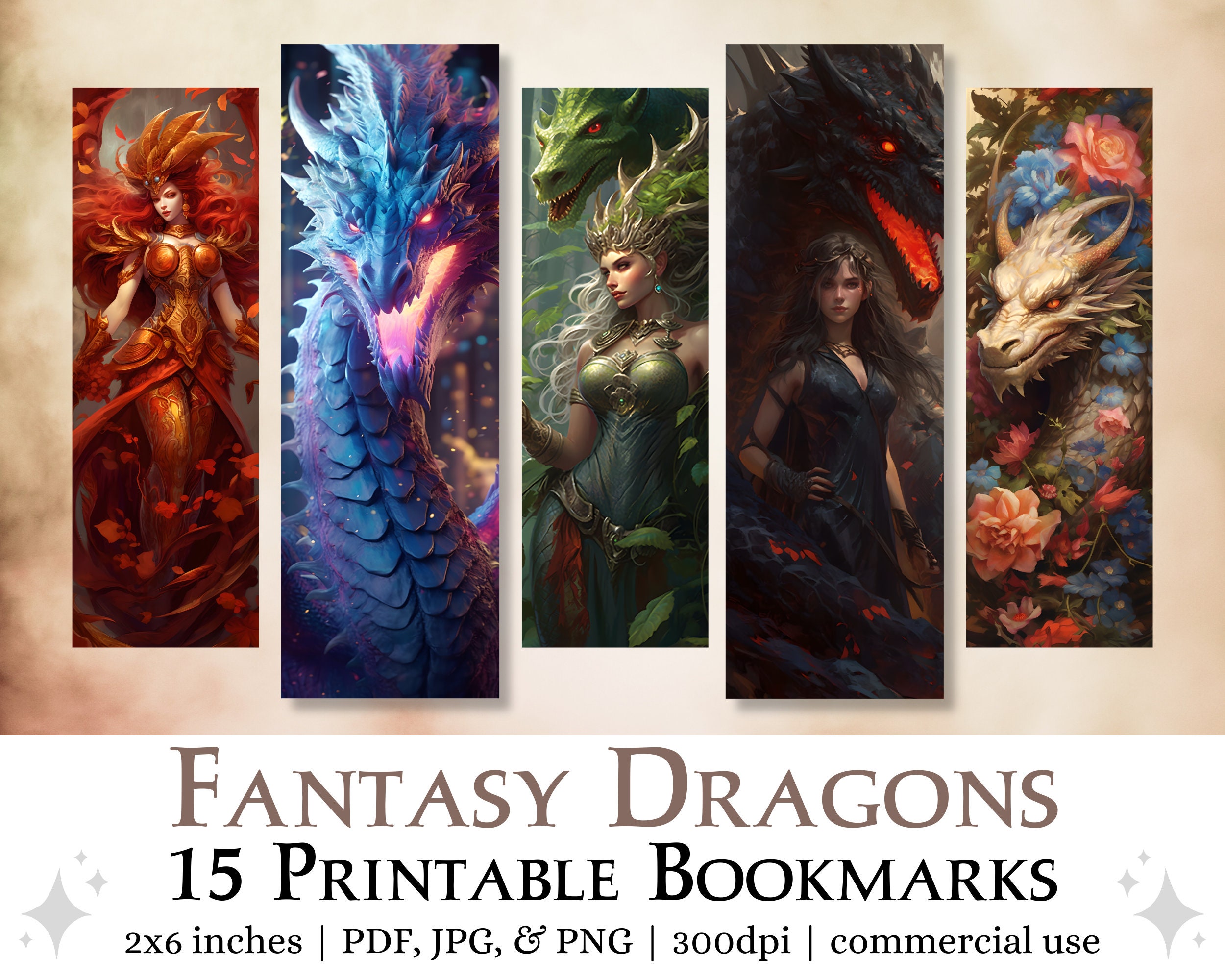 15 Fantasy Dragons Printable Bookmarks Digital Download JPG - Etsy