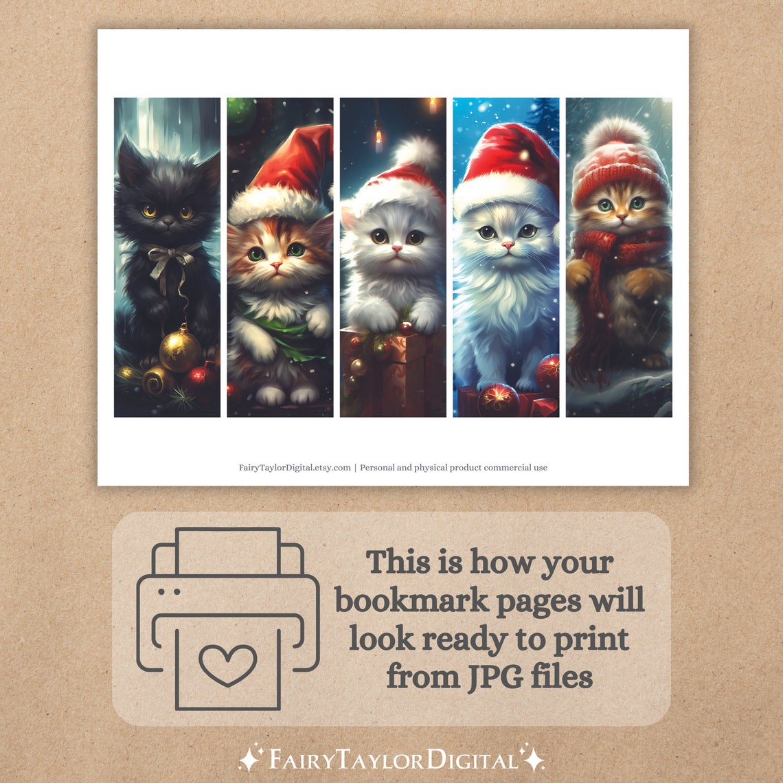 Christmas Kittens Printable Bookmarks | Digital Download JPG and PNG ...