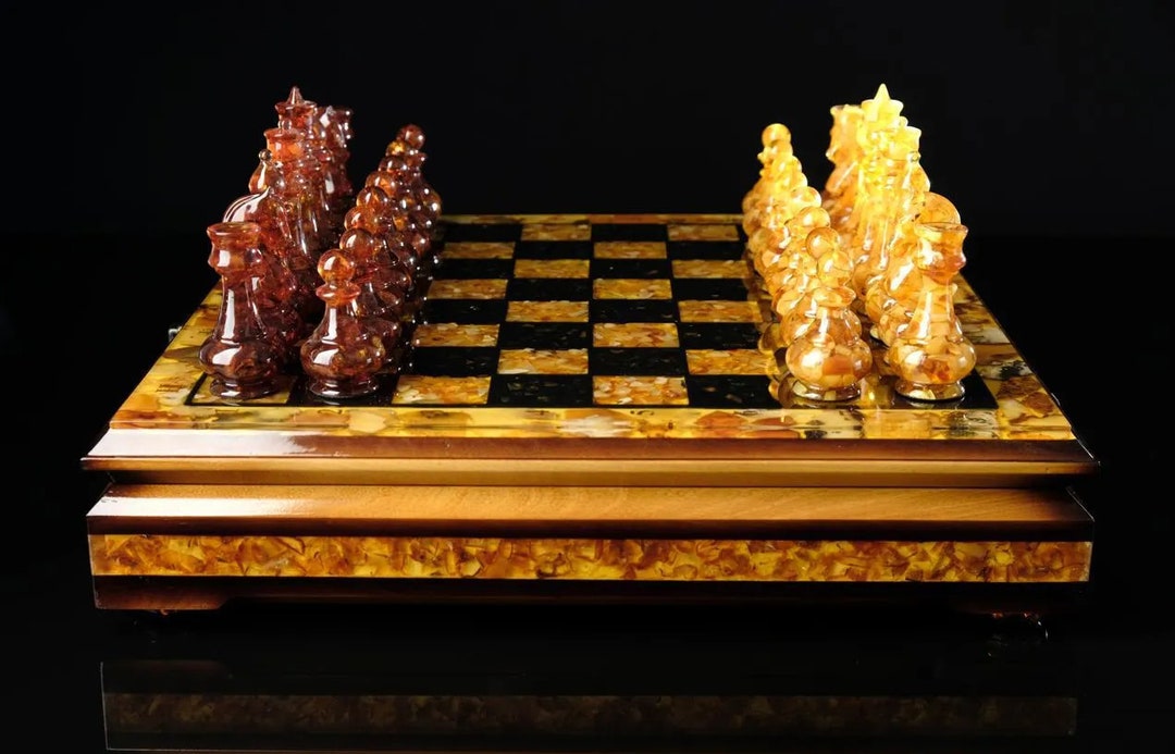 Wooden Amber Chess Set With Amber Figures the Rideramber - Etsy